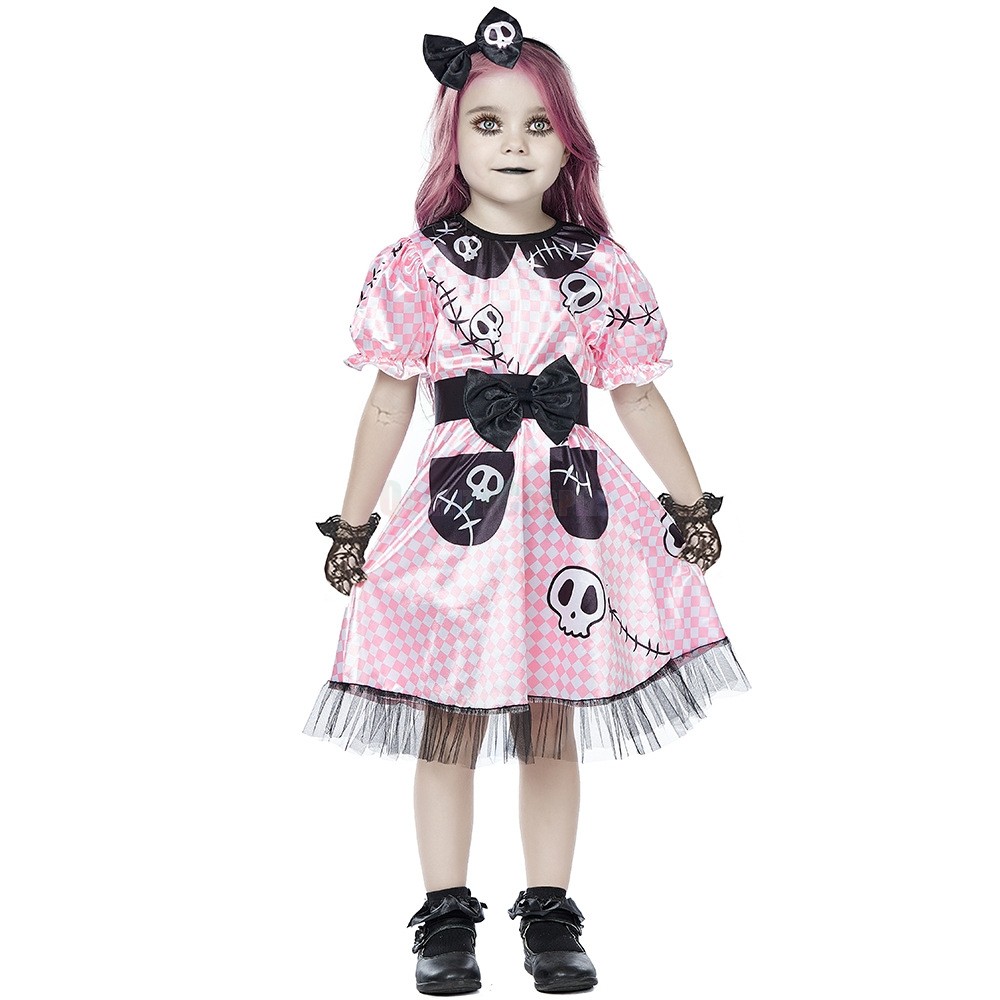 Halloween Skeleton Printed Children's Pink Checkered Barbie Doll ...