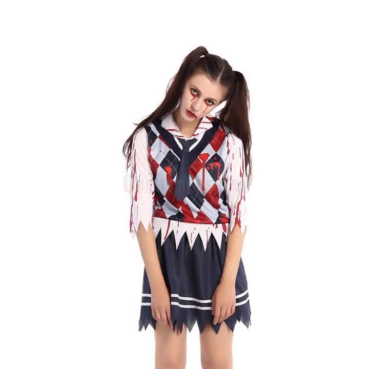 Bloodstain Student Uniform Zombie Cosplay Costume For Halloween - HQCOSPLAY