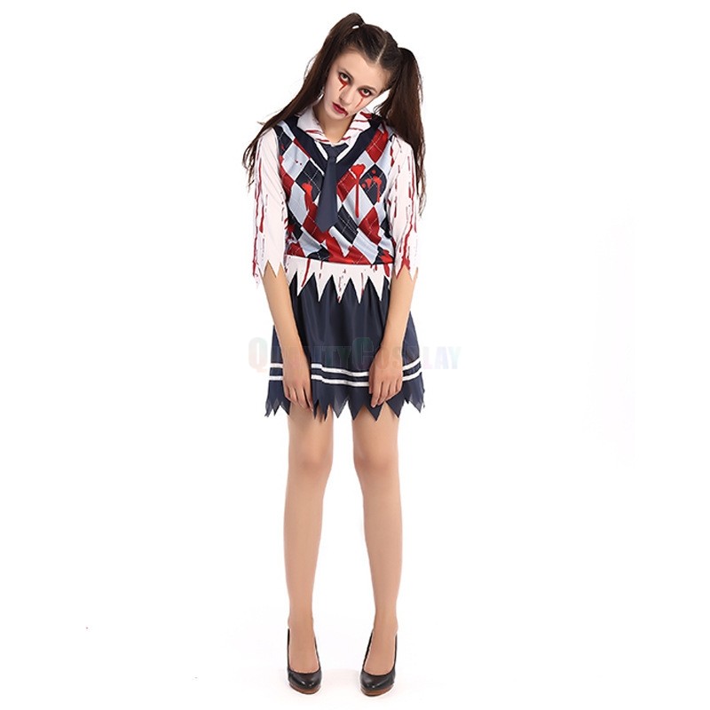 Bloodstain Student Uniform Zombie Cosplay Costume For Halloween - HQCOSPLAY