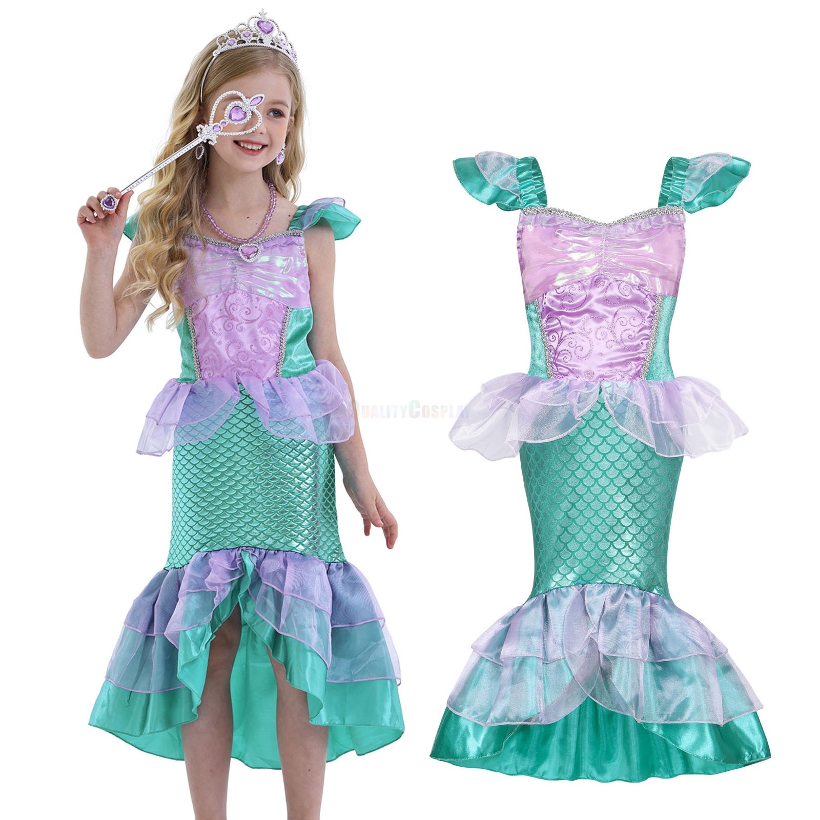 Girl Mermaid Sleeveless Princess Dress Halloween Cosplay Costume ...