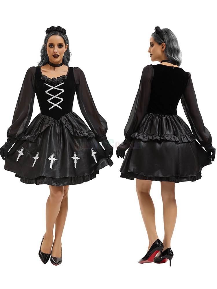 Gothic Ghost Bride Dress Dark Little Devil Cosplay Costume - HQCOSPLAY