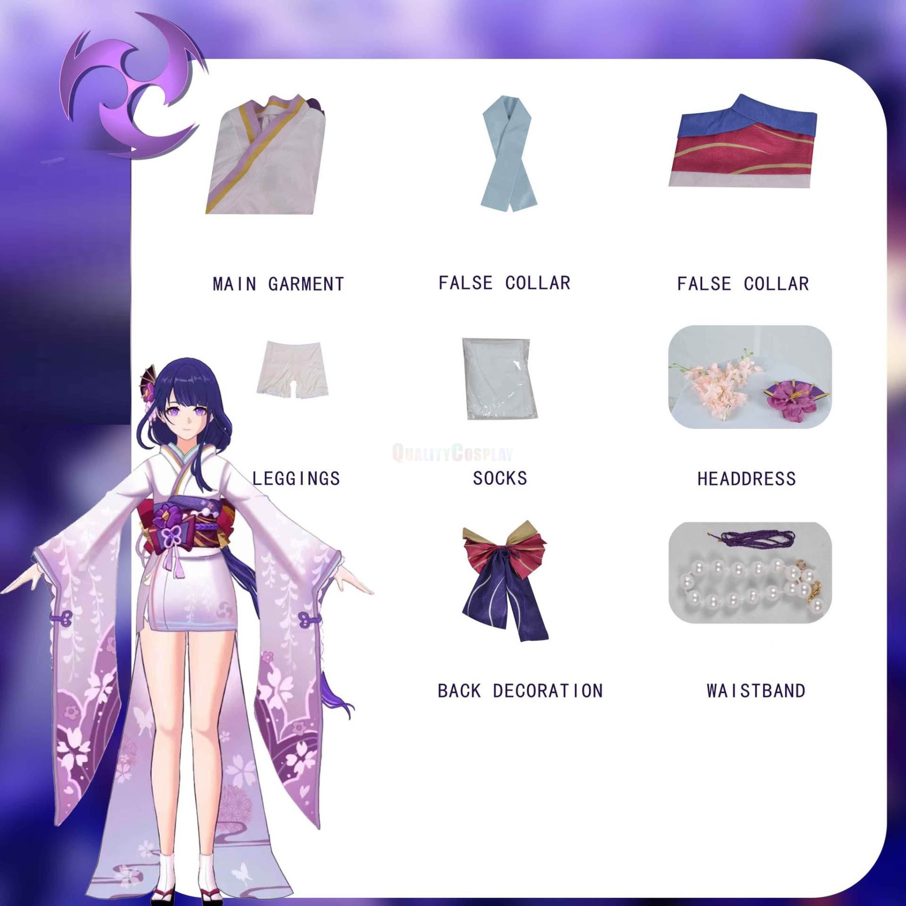 Genshin Impact Beelzebul Raiden Shogun Kimono Cosplay Costume - HQCOSPLAY