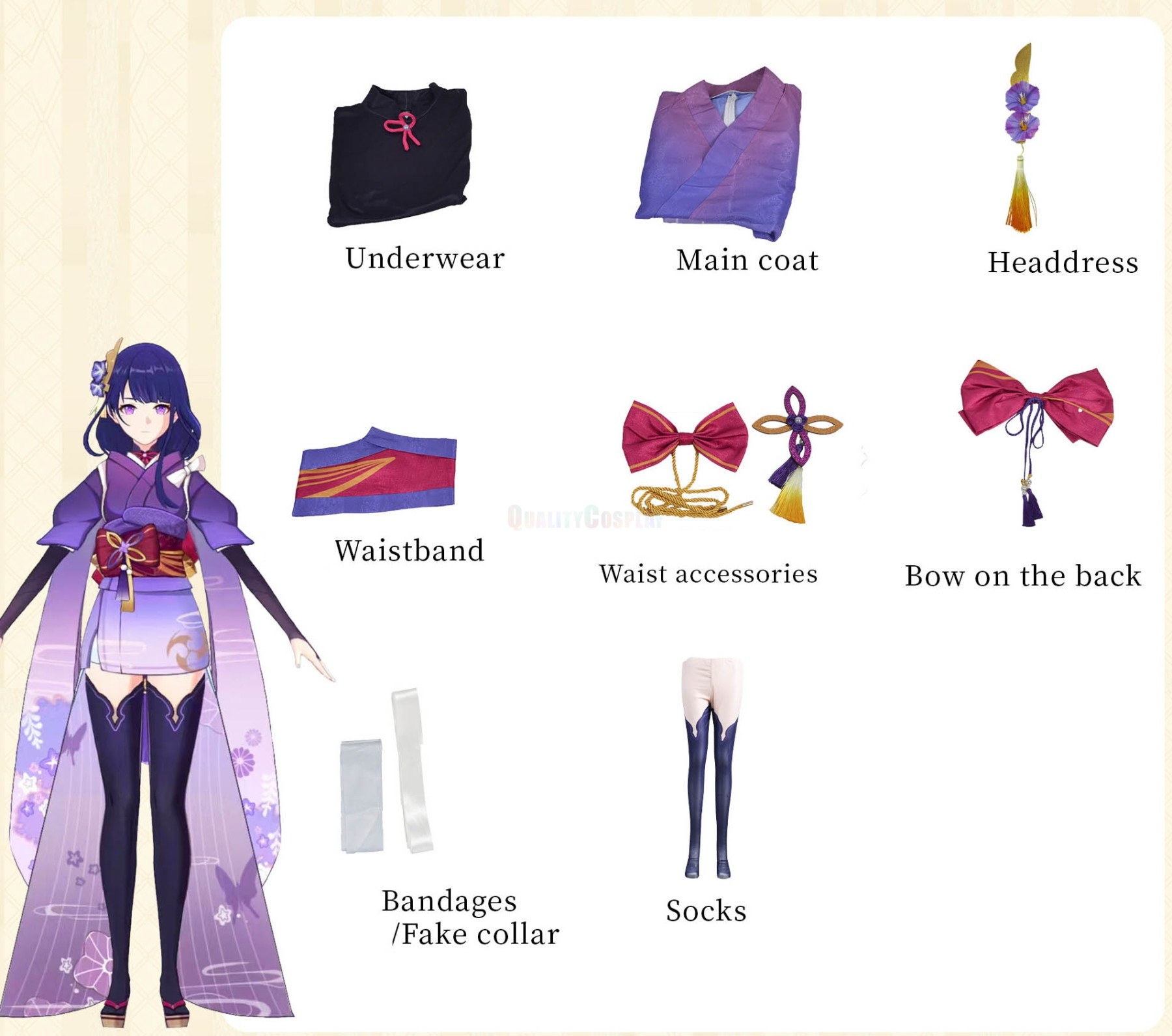 Genshin Impact Beelzebul Raiden Ei Kimono Cosplay Costume - HQCOSPLAY