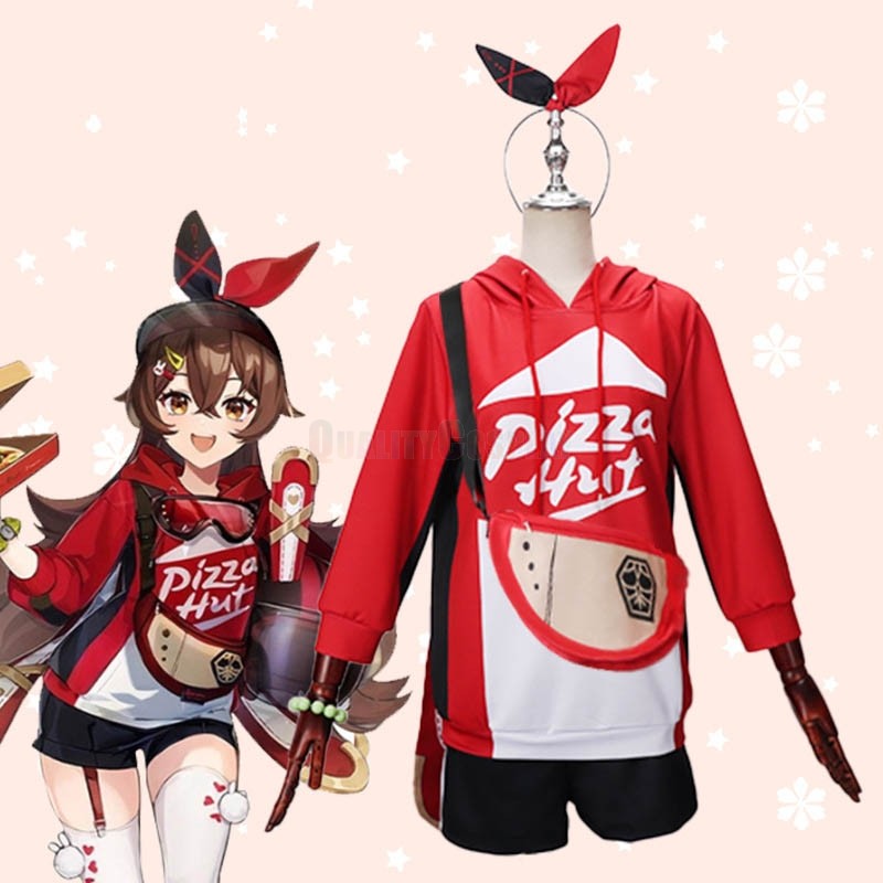 Genshin Impact Amber Pizza Hut Cosplay Costume - HQCOSPLAY