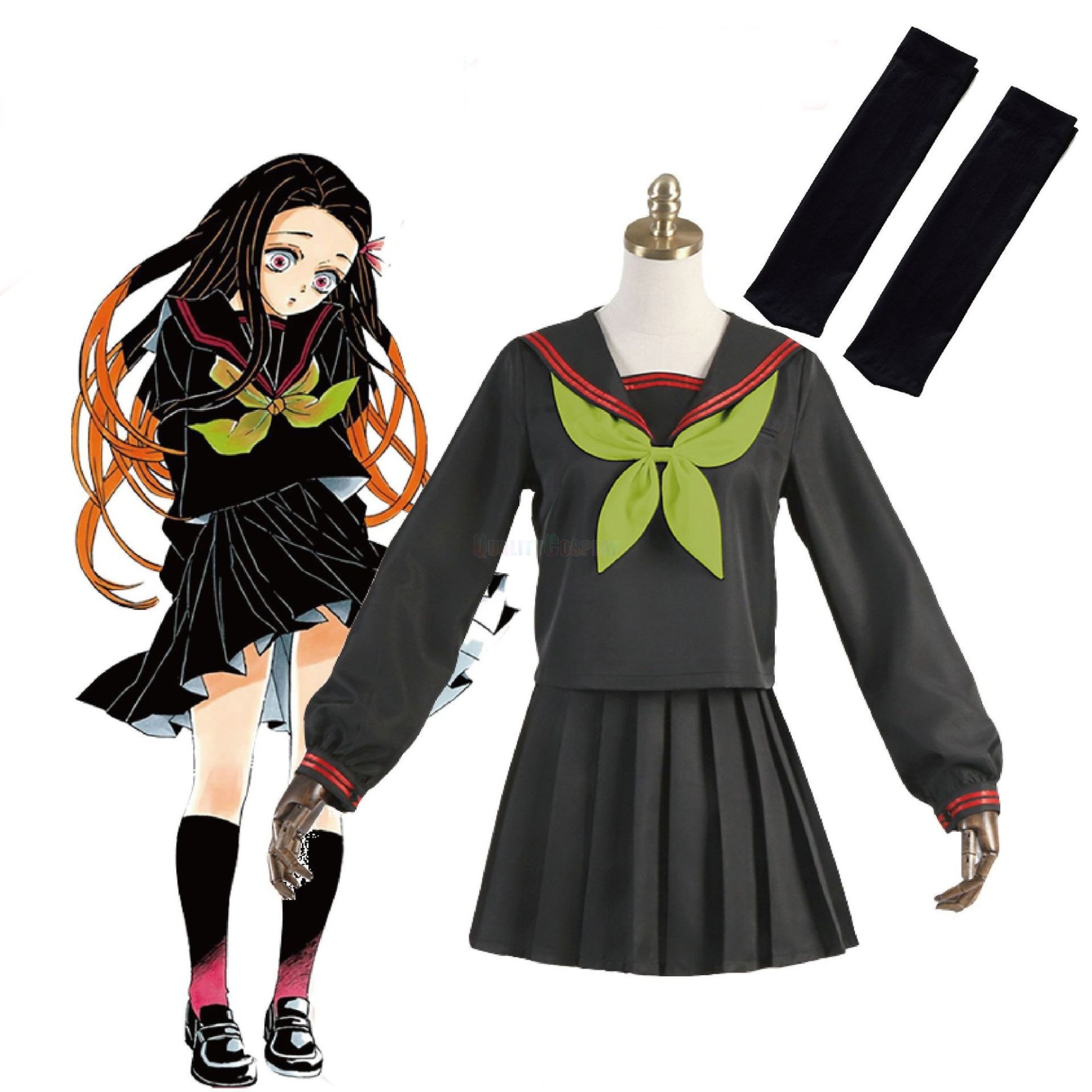Demon Slayer Nezuko Kamado School Uniform Cosplay Costume - HQCOSPLAY