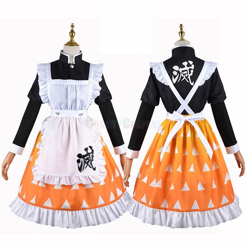 Demon Slayer Zenitsu Agatsuma Maid Cosplay Costume - HQCOSPLAY