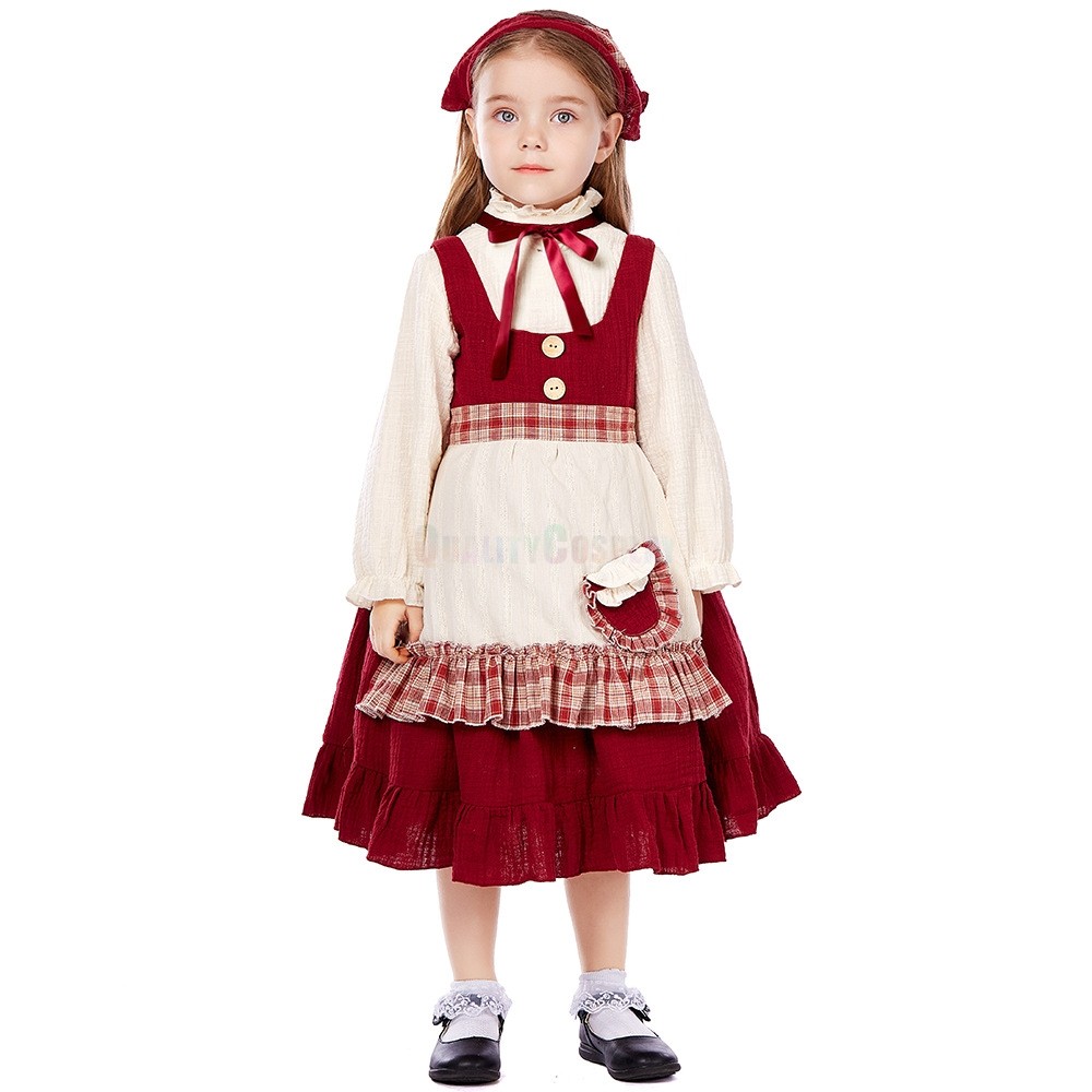 Halloween Cosplay Red Plaid Dressed Little Maid Costume - HQCOSPLAY