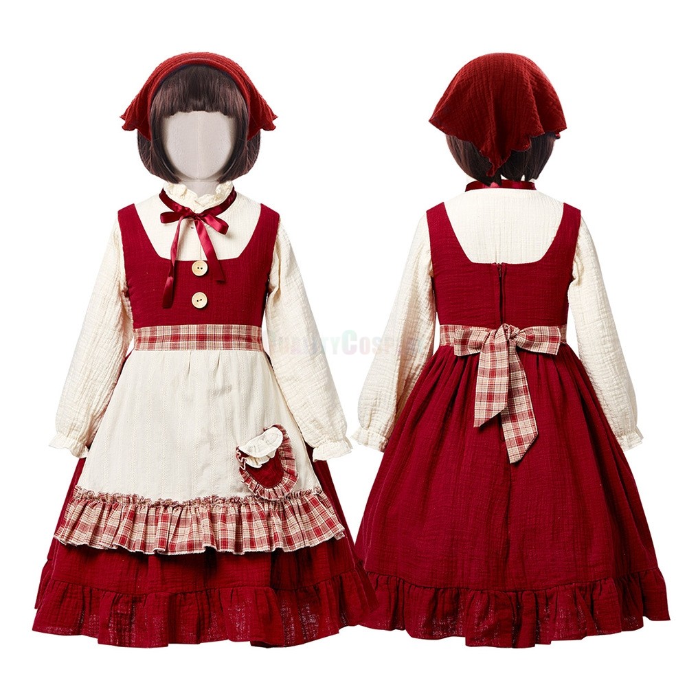 Halloween Cosplay Red Plaid Dressed Little Maid Costume - HQCOSPLAY