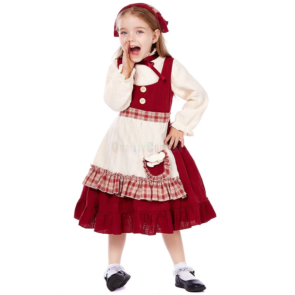 Halloween Cosplay Red Plaid Dressed Little Maid Costume - HQCOSPLAY