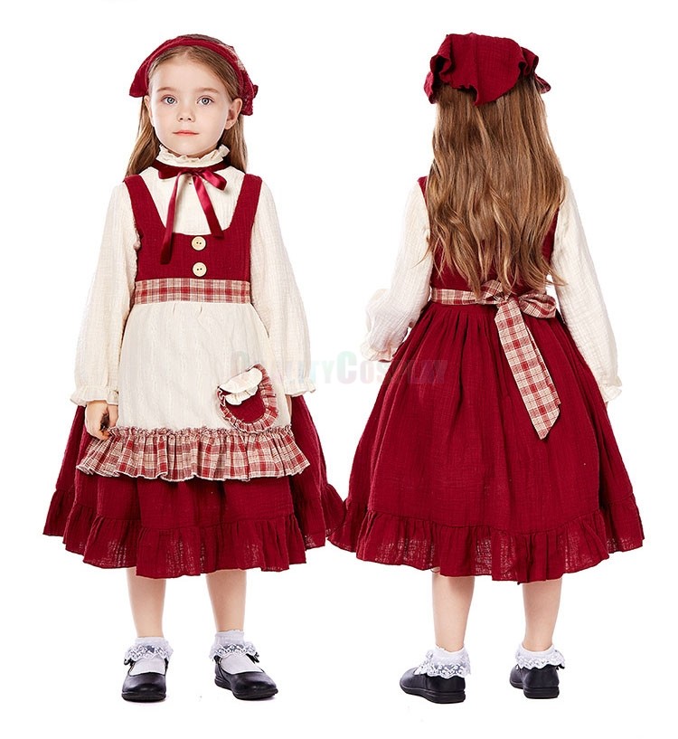 Halloween Cosplay Red Plaid Dressed Little Maid Costume - HQCOSPLAY