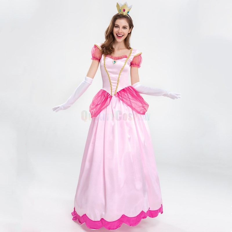 Adult Princess Peach Dress Halloween Cosplay Costume - HQCOSPLAY