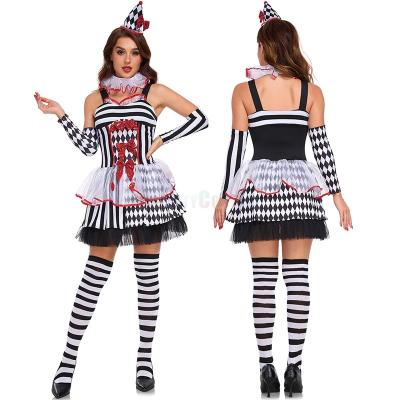 Black and White Checkered Clown Halloween Cosplay Stage Costume - HQCOSPLAY