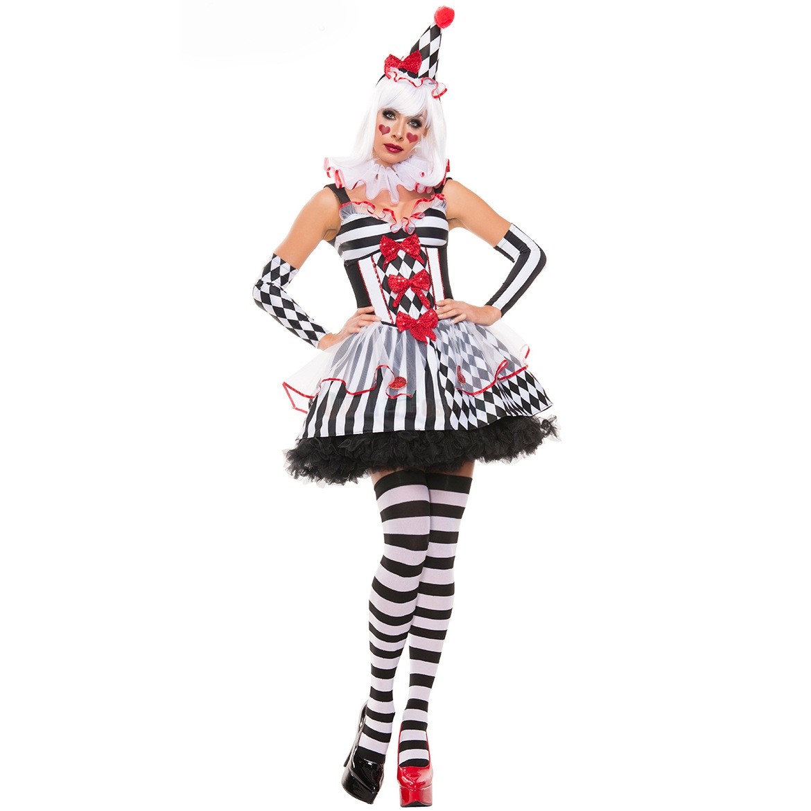 Black and White Checkered Clown Halloween Cosplay Stage Costume - HQCOSPLAY
