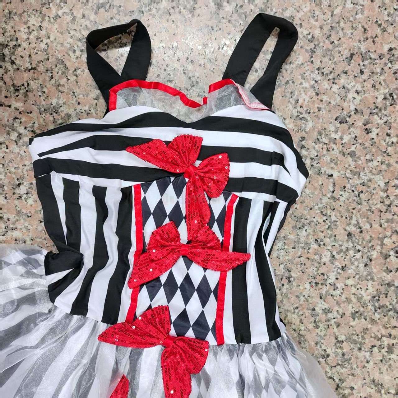 Black and White Checkered Clown Halloween Cosplay Stage Costume - HQCOSPLAY