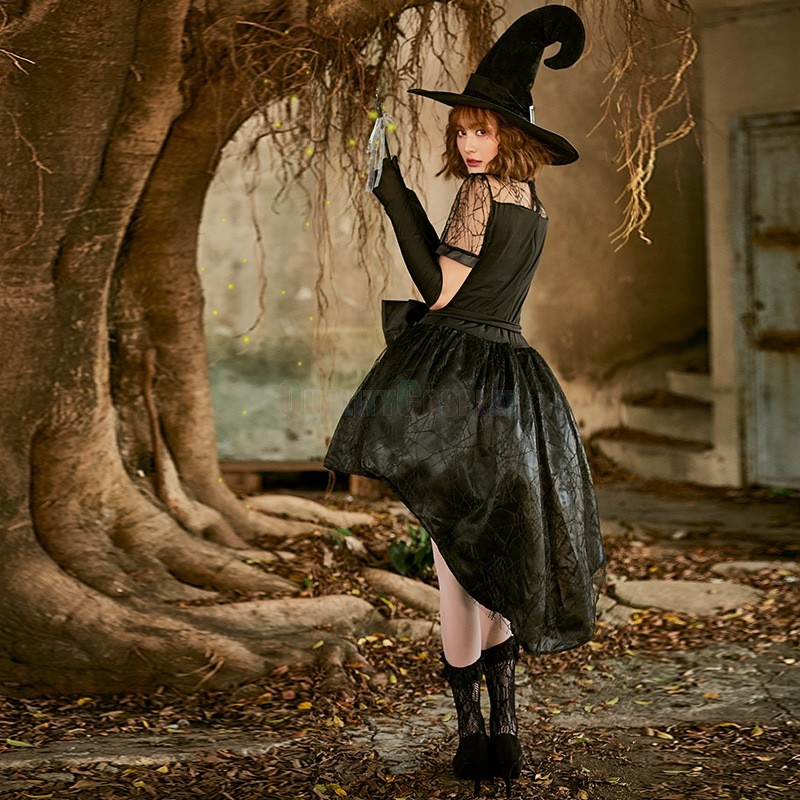 Black Sexy Mesh Swallowtail Costume Halloween Party Witch Cosplay ...
