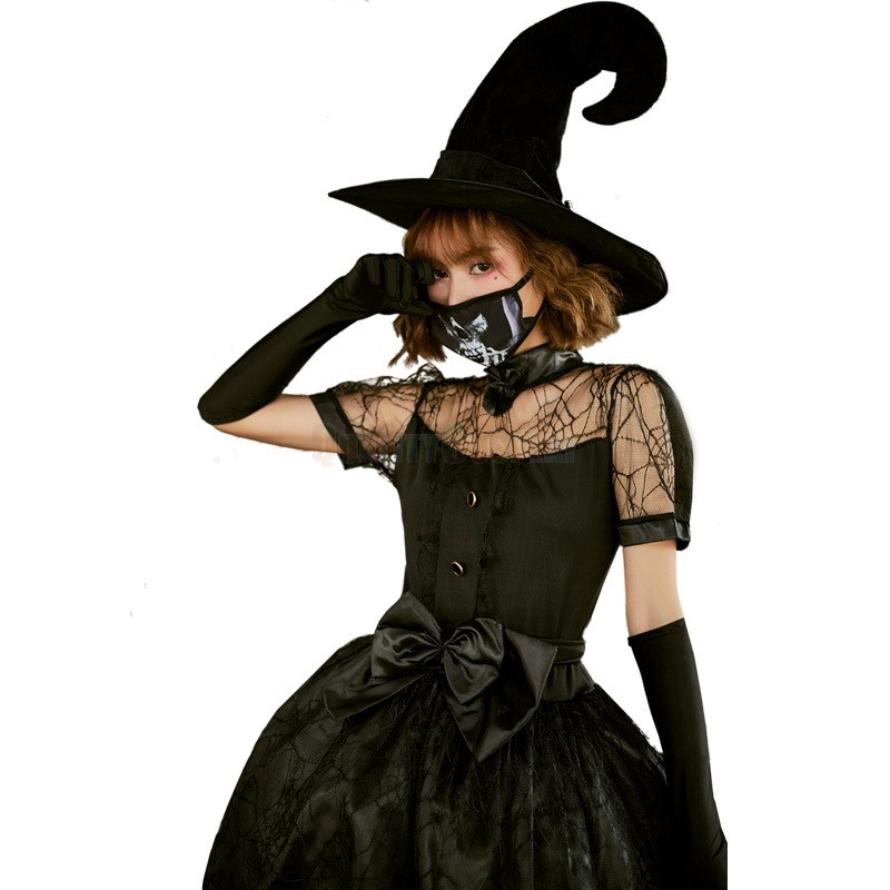 Black Sexy Mesh Swallowtail Costume Halloween Party Witch Cosplay ...