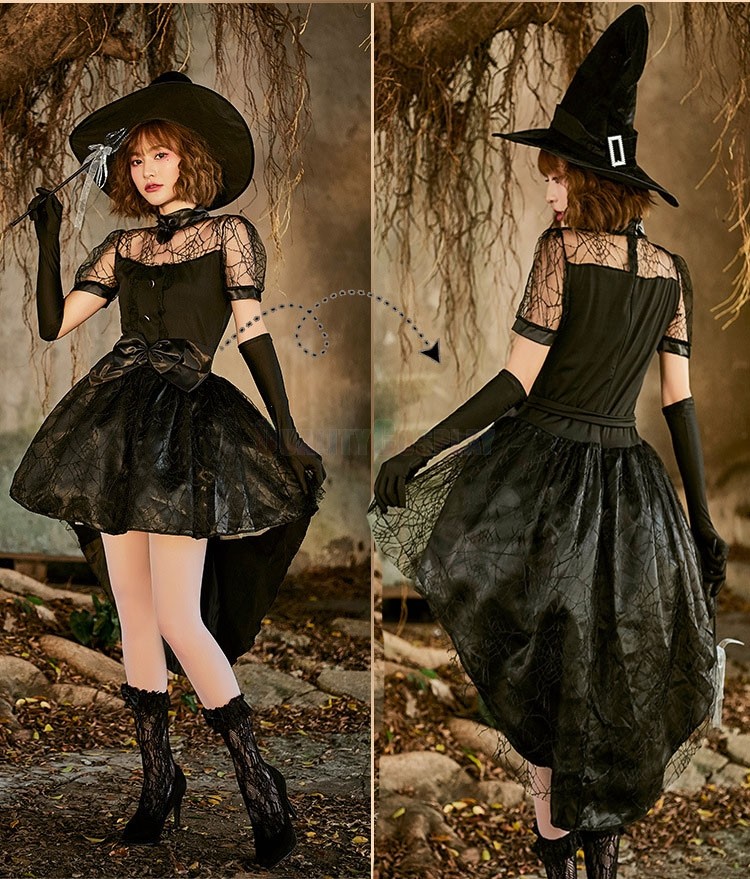 Black Sexy Mesh Swallowtail Costume Halloween Party Witch Cosplay ...