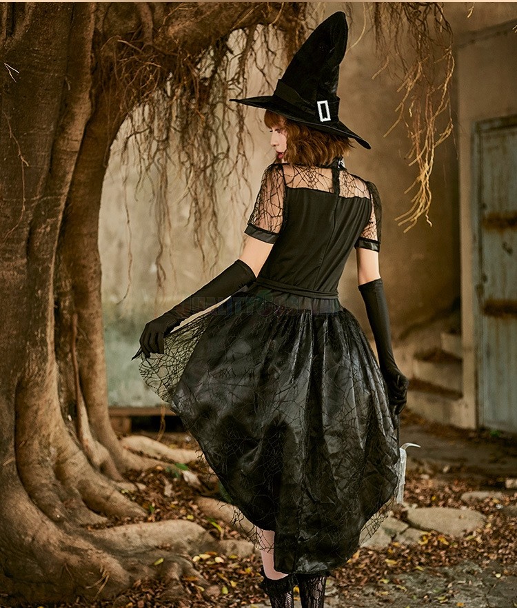 Black Sexy Mesh Swallowtail Costume Halloween Party Witch Cosplay ...