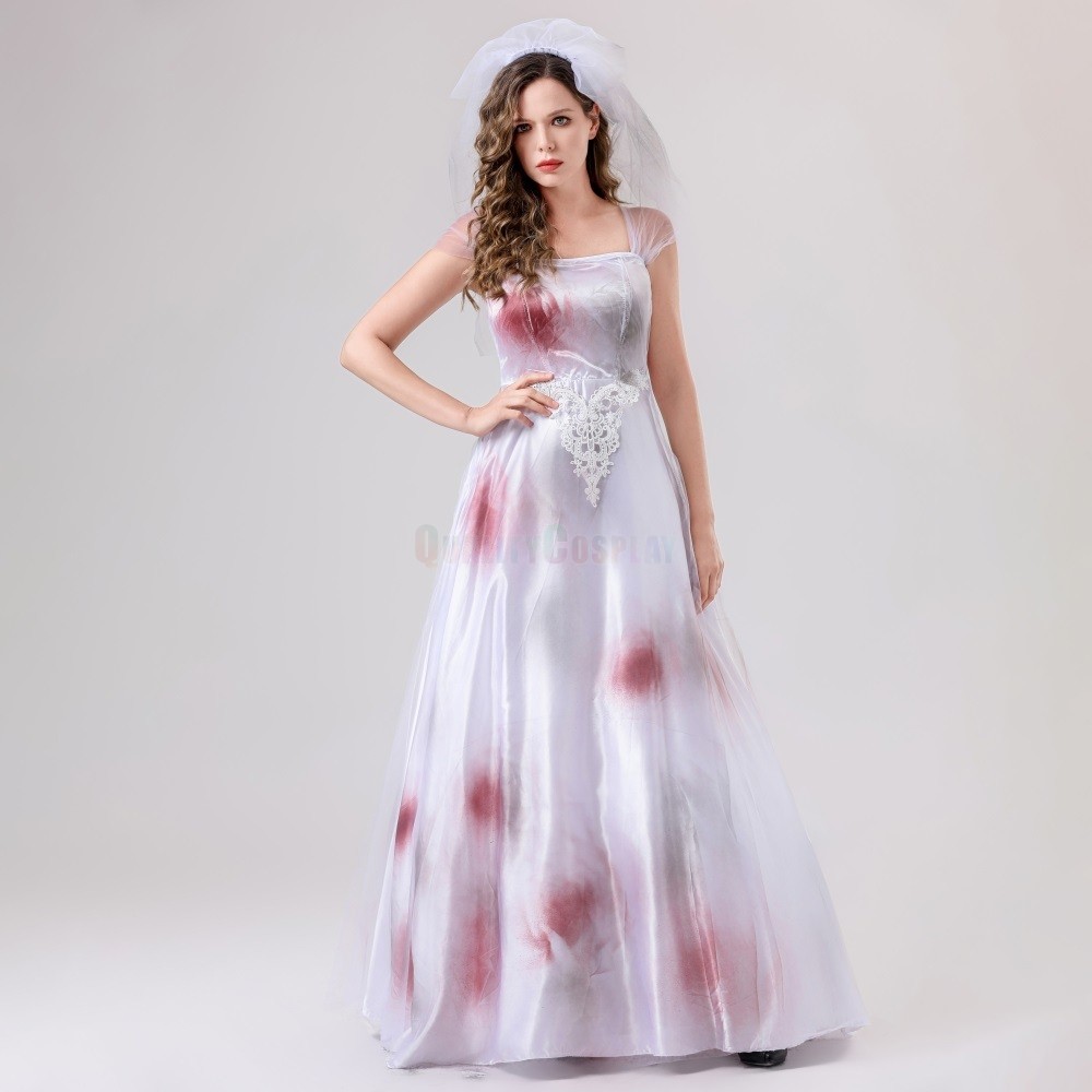 Bloody Ghost Bridal Long Dress Halloween Cosplay Costume - HQCOSPLAY
