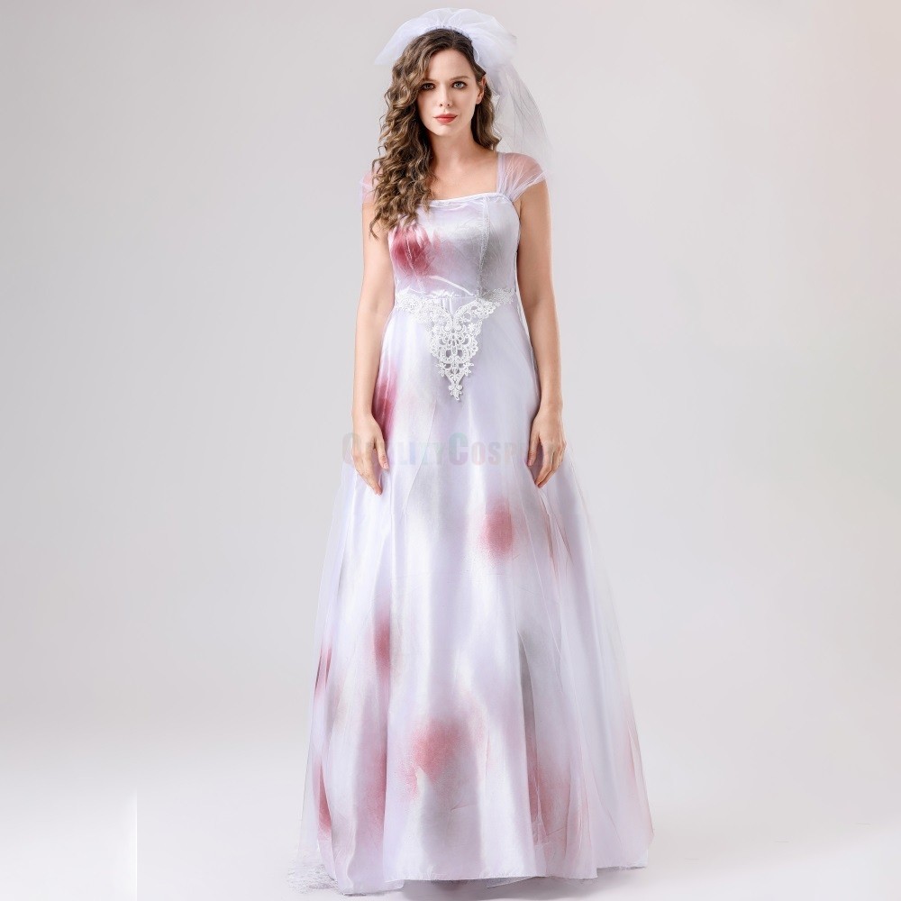 Bloody Ghost Bridal Long Dress Halloween Cosplay Costume - HQCOSPLAY