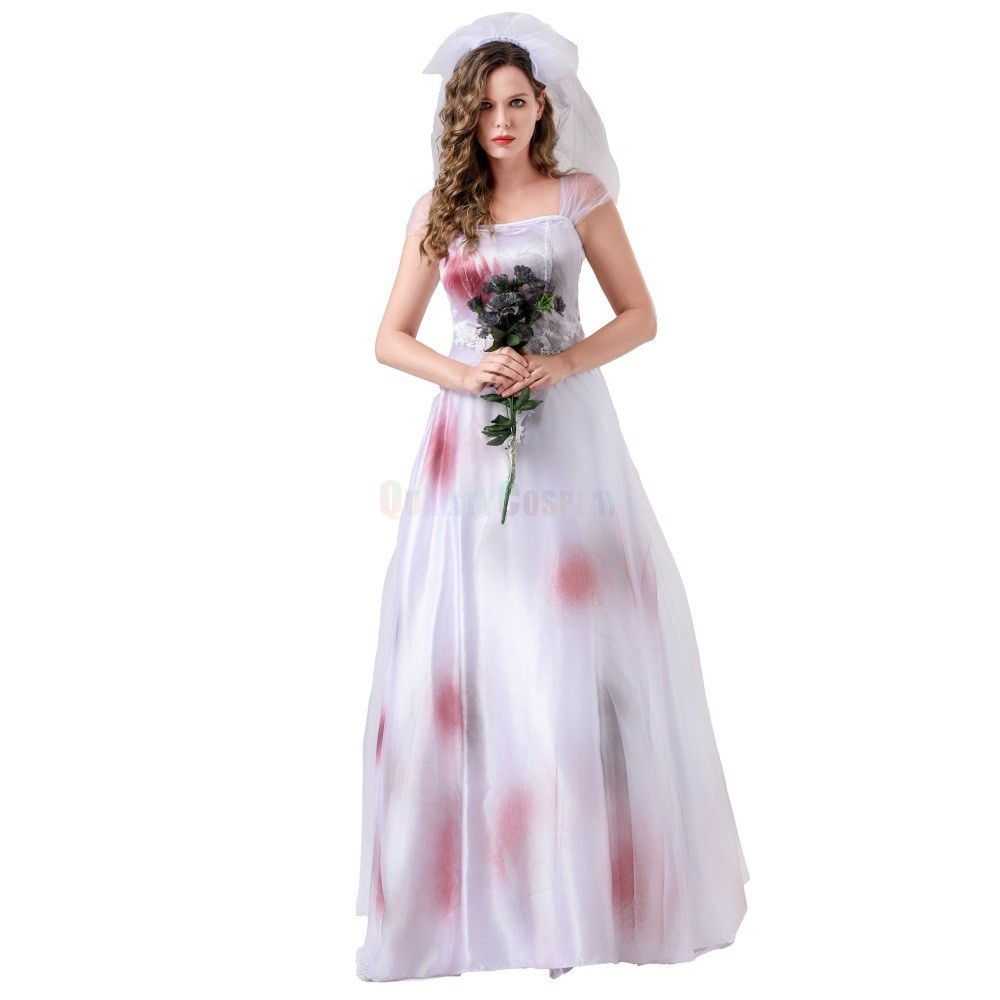 Bloody Ghost Bridal Long Dress Halloween Cosplay Costume - HQCOSPLAY