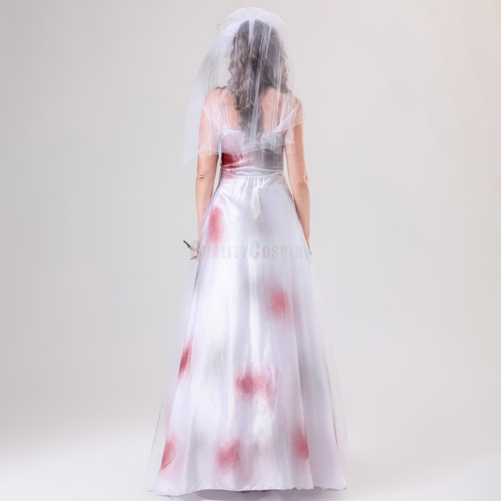 Bloody Ghost Bridal Long Dress Halloween Cosplay Costume - HQCOSPLAY