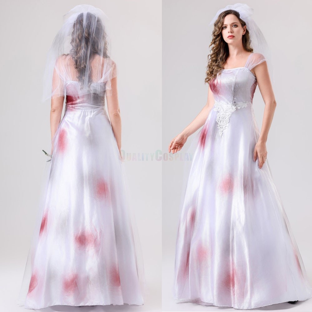 Bloody Ghost Bridal Long Dress Halloween Cosplay Costume - HQCOSPLAY