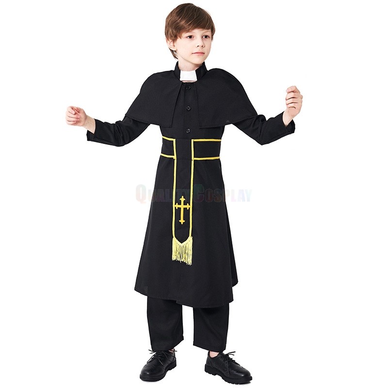 Halloween Children's Black Robed Priest Cosplay Costume - HQCOSPLAY