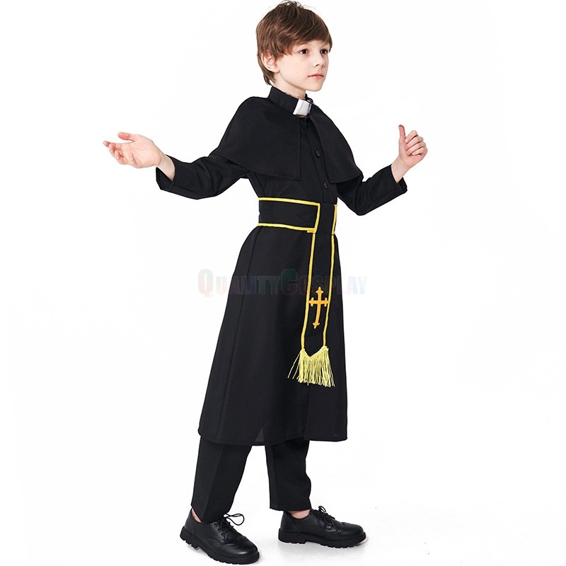 Halloween Children's Black Robed Priest Cosplay Costume - HQCOSPLAY