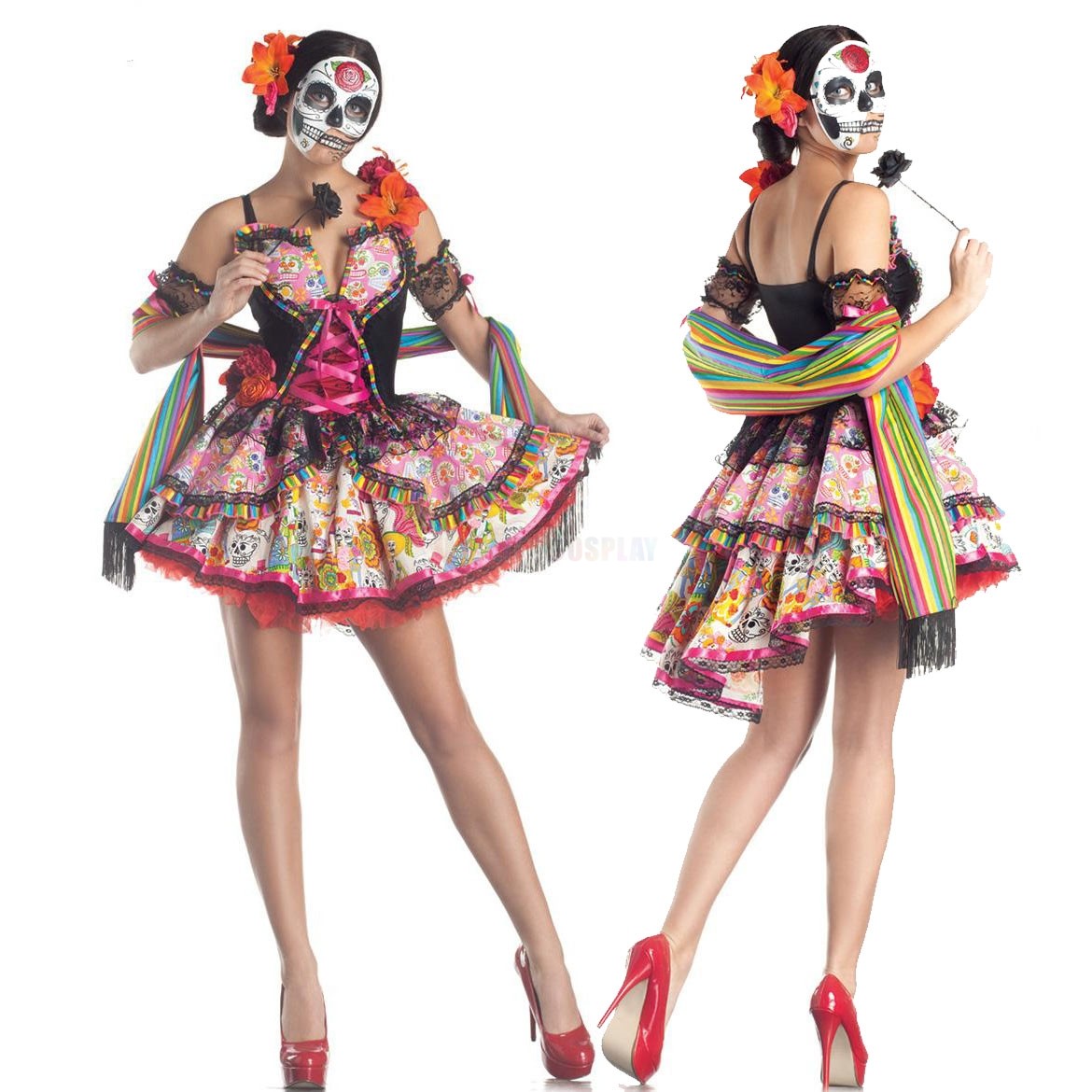 Halloween Costume Day of the Dead Cosplay Skull Dress - HQCOSPLAY