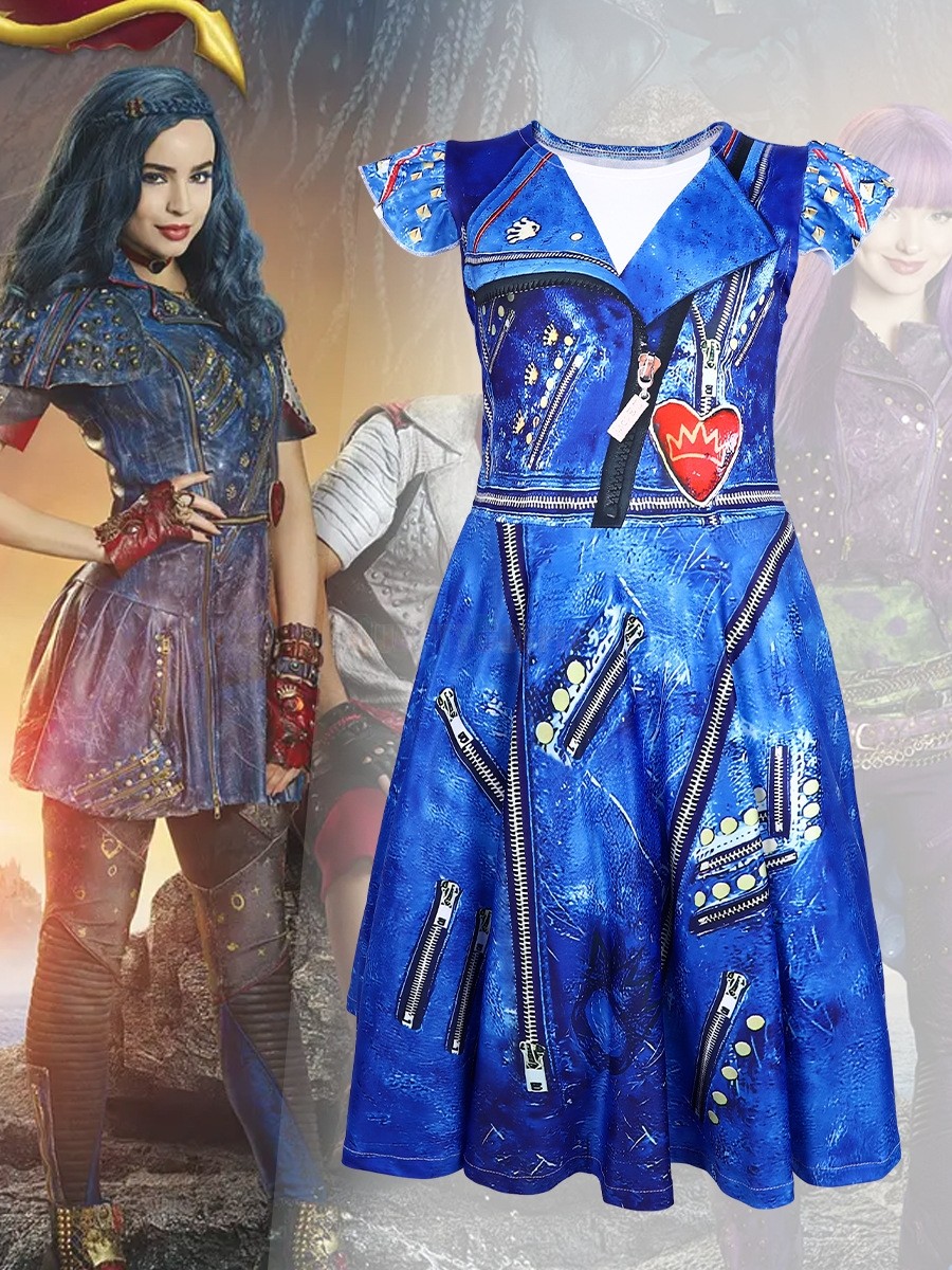 Kids Descendants 3 The Blue Cosplay Dress For Halloween Costume - HQCOSPLAY