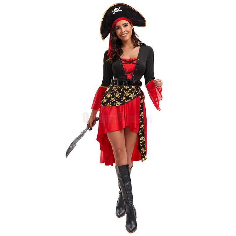 Female Red Pirate Uniform Halloween Cosplay Costume - HQCOSPLAY