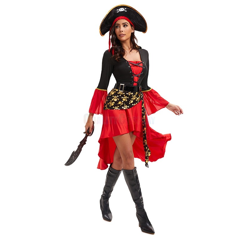 Female Red Pirate Uniform Halloween Cosplay Costume - HQCOSPLAY