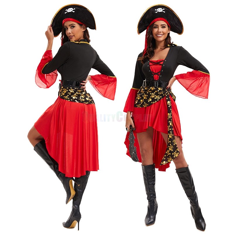 Female Red Pirate Uniform Halloween Cosplay Costume - HQCOSPLAY