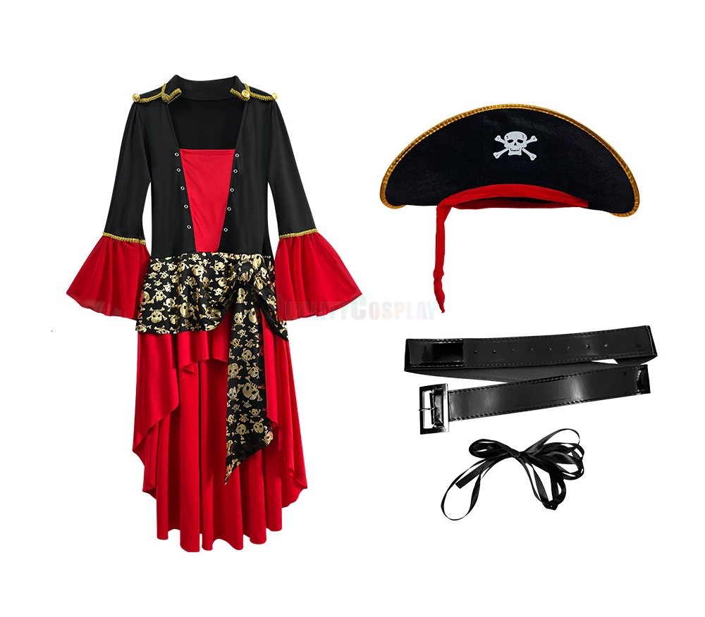 Female Red Pirate Uniform Halloween Cosplay Costume - HQCOSPLAY