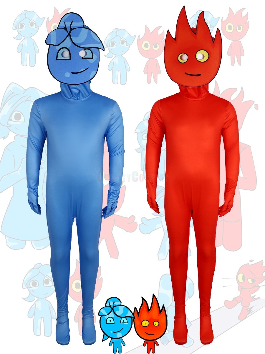 Fireboy and Watergirl Bodysuit For Adults & Kids Halloween Costumes ...