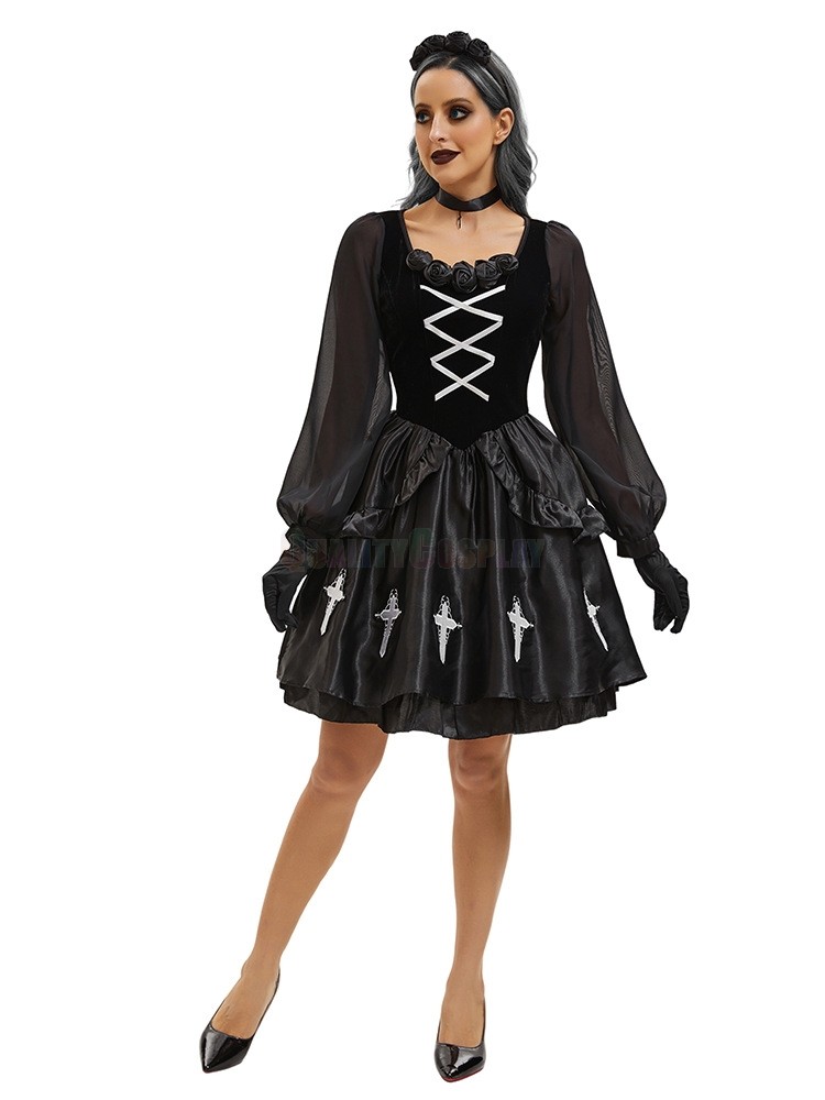 Gothic Ghost Bride Dress Dark Little Devil Cosplay Costume - HQCOSPLAY
