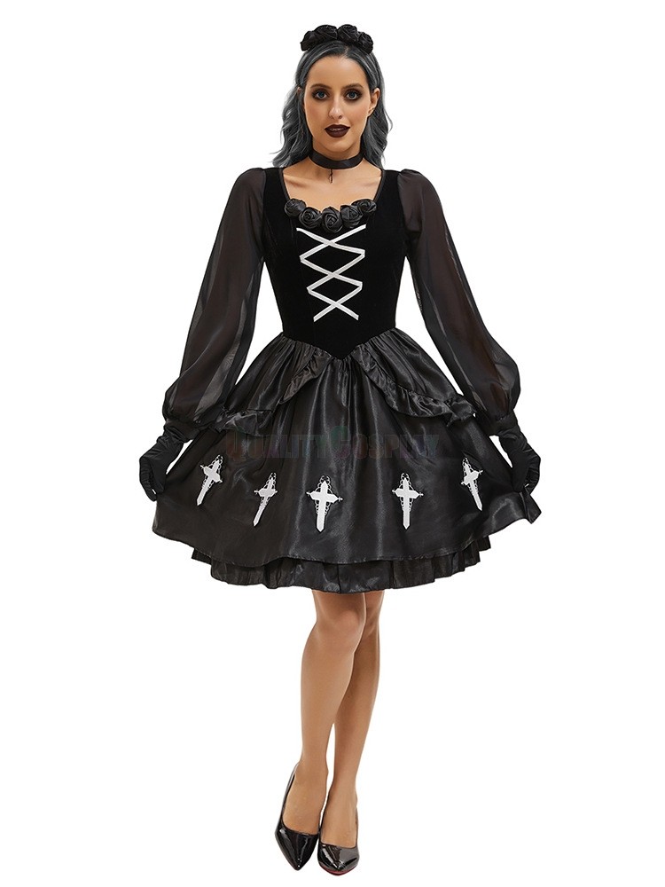 Gothic Ghost Bride Dress Dark Little Devil Cosplay Costume - HQCOSPLAY