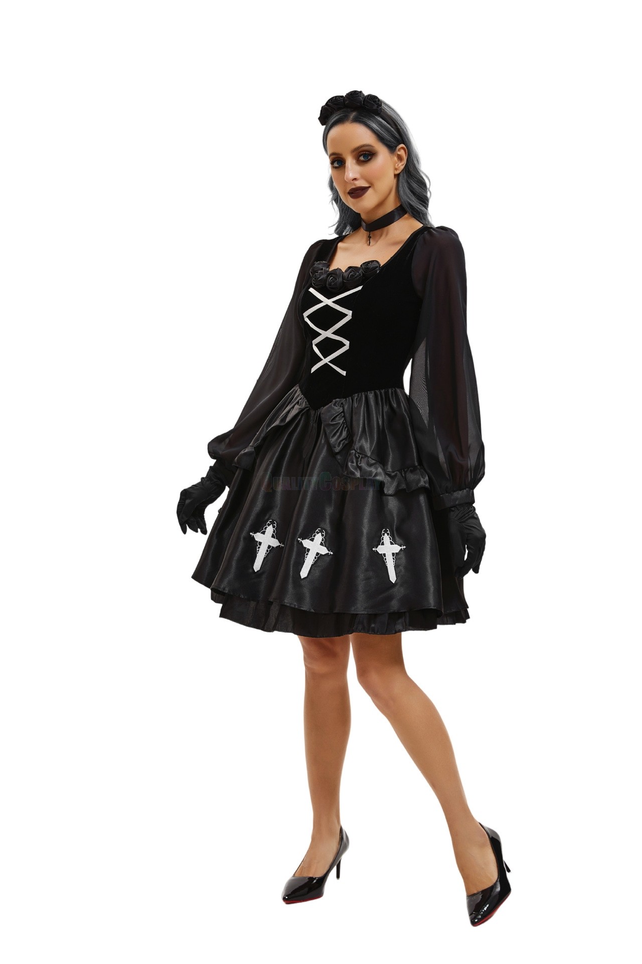 Gothic Ghost Bride Dress Dark Little Devil Cosplay Costume - HQCOSPLAY