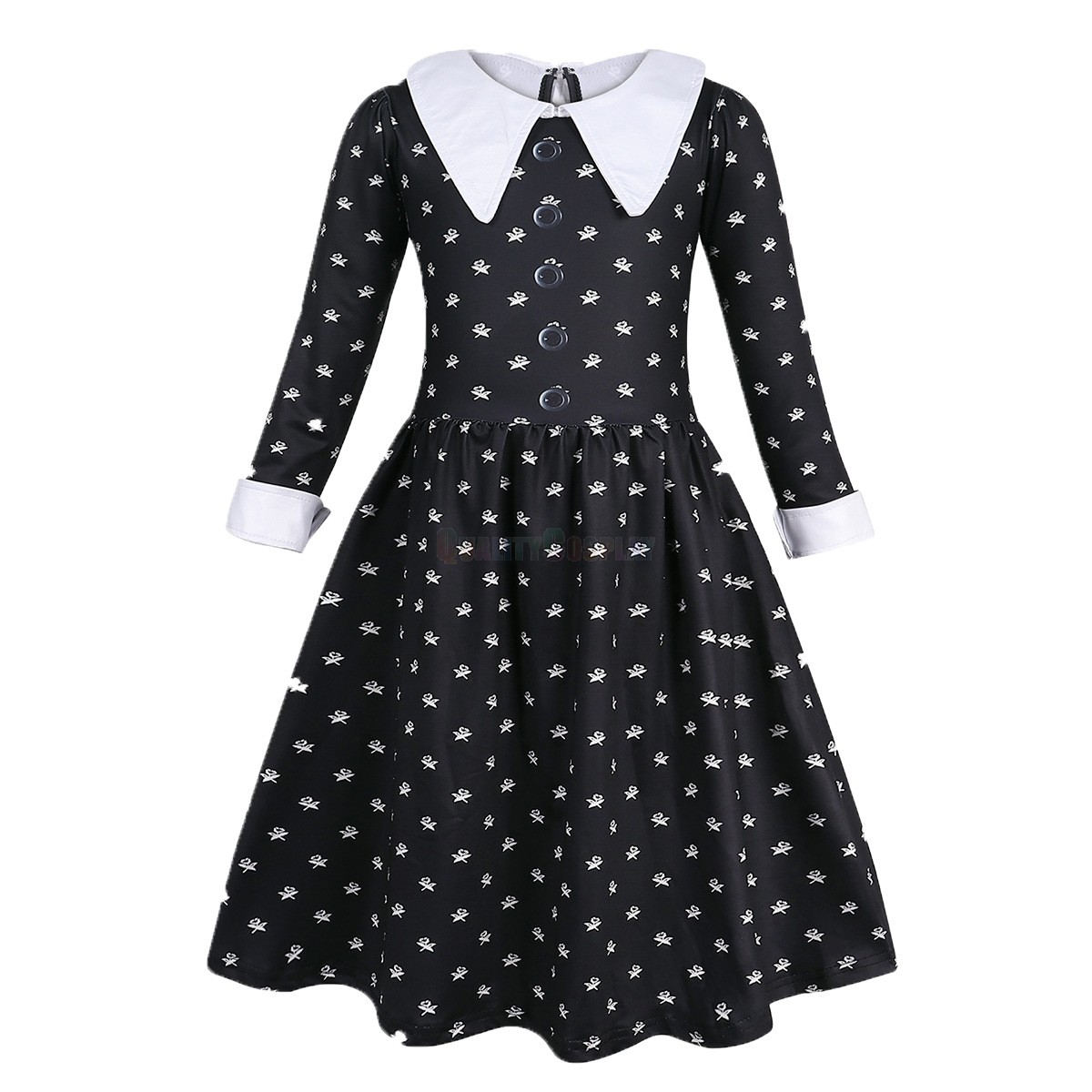 The Addams Family Wednesday Black Long Sleeve Dress Halloween Costume ...