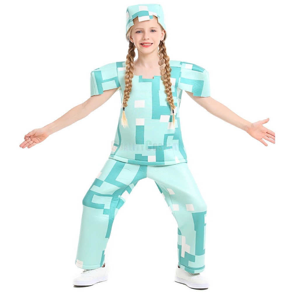 Children's Halloween Minecraft Steve Island Survival MC Cosplay Costume ...