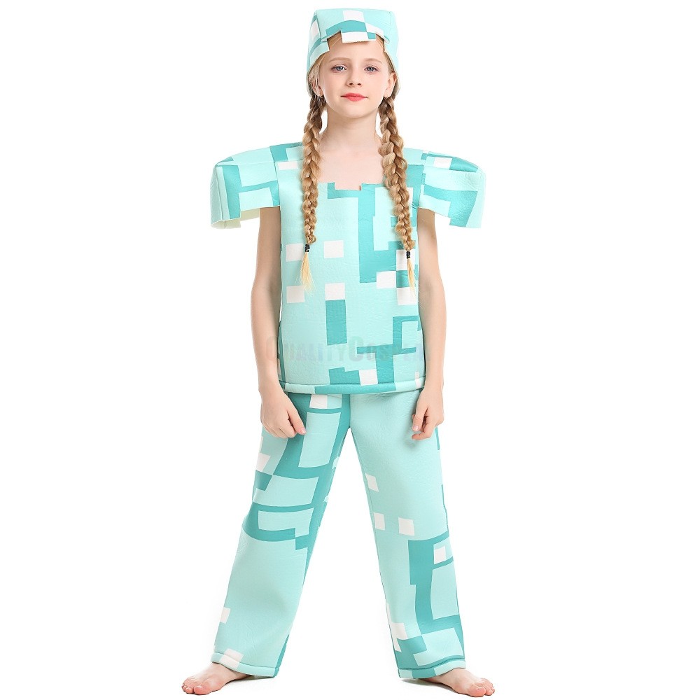 Children's Halloween Minecraft Steve Island Survival MC Cosplay Costume ...