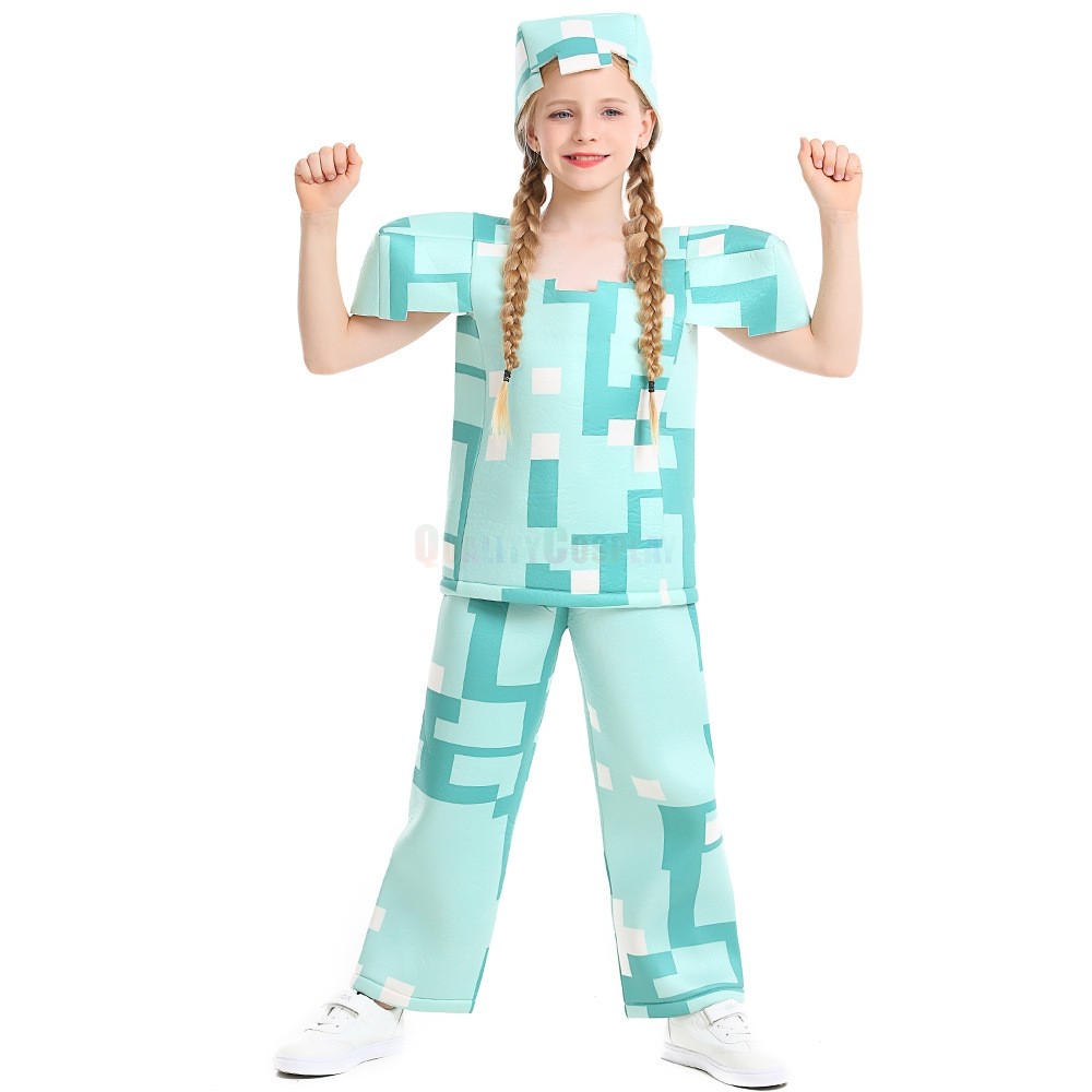 Children's Halloween Minecraft Steve Island Survival MC Cosplay Costume ...
