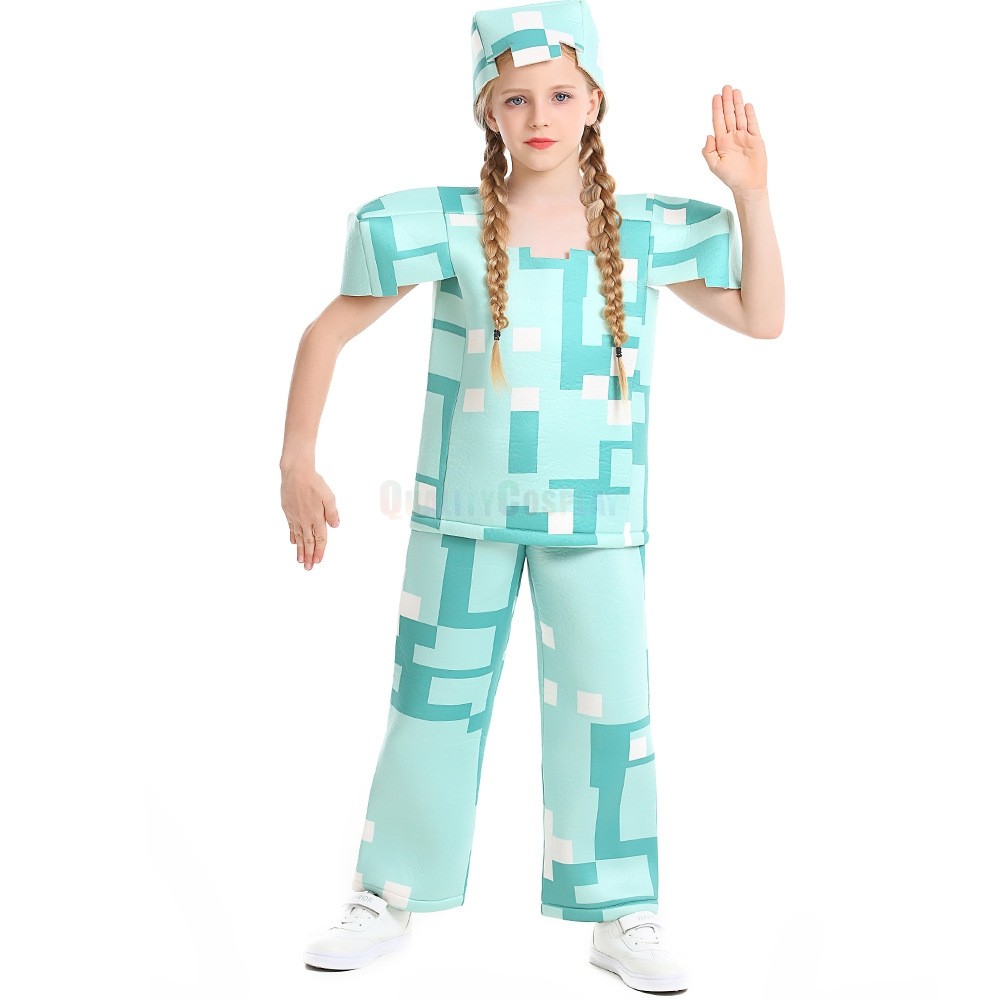 Children's Halloween Minecraft Steve Island Survival MC Cosplay Costume ...