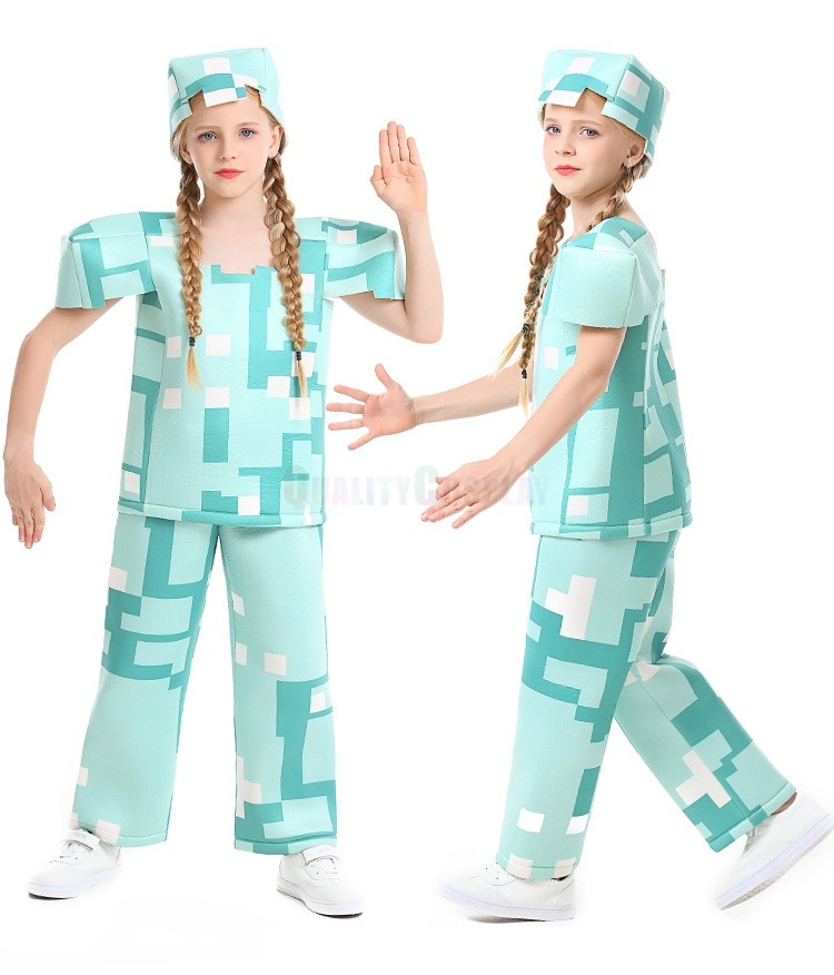 Children's Halloween Minecraft Steve Island Survival MC Cosplay Costume ...