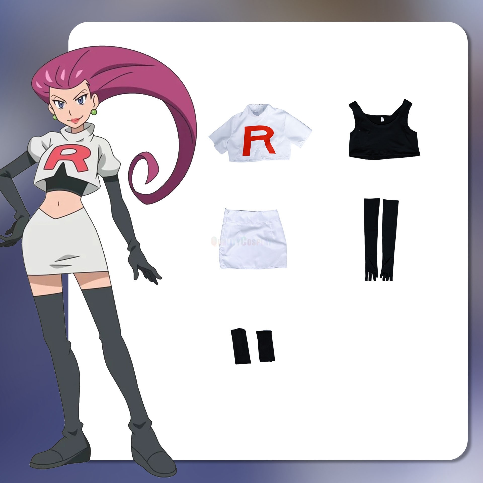 Cartoon Pokémon Team Rocket Jessie Cosplay Costume - HQCOSPLAY