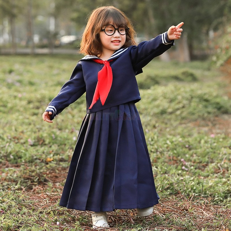 Halloween Children's College Daily Pleated Long Dress Small Navy Sailor ...