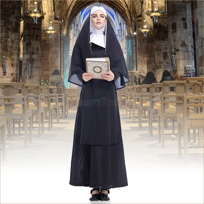 Halloween Black Robe Jesus Christianity Nun Cosplay Costume - HQCOSPLAY