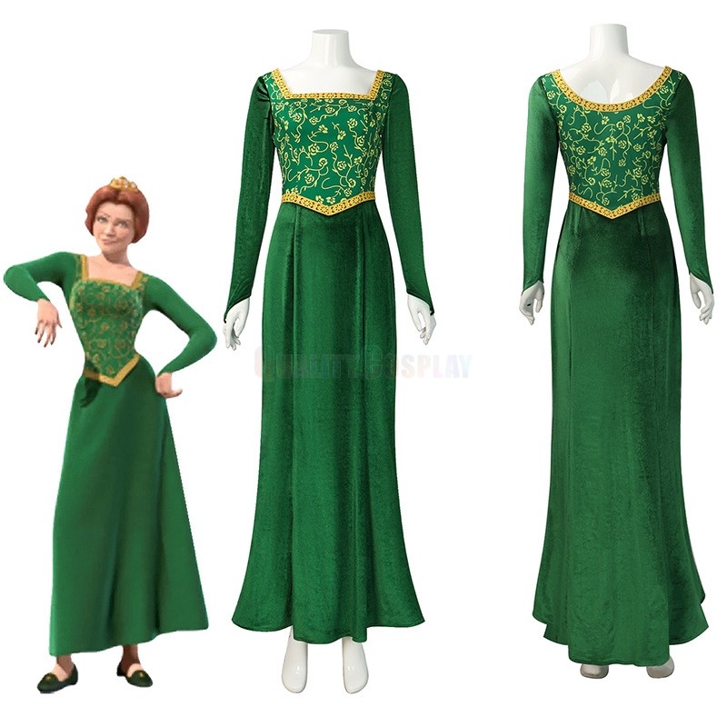 Shrek Princess Fiona Green Dress Cosplay Costume - HQCOSPLAY