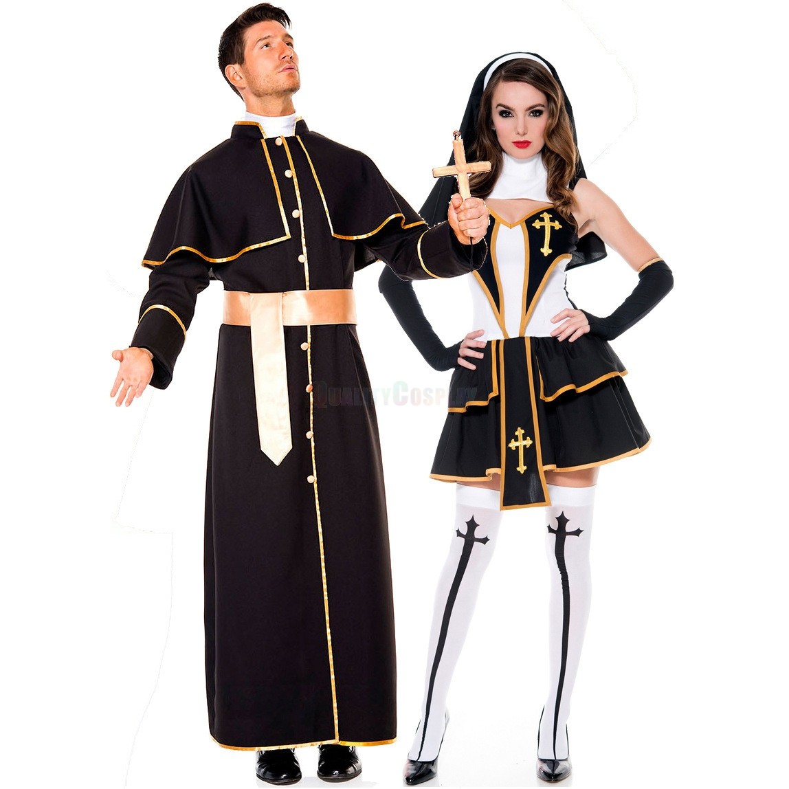Couples Matching Costume Priest ＆Nun Halloween Cosplay Costume - HQCOSPLAY